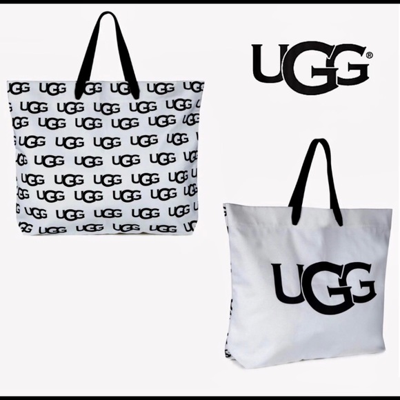 UGG | Bags | Authentic Ugg Canvas Logo Tote W Leather Straps | Poshmark